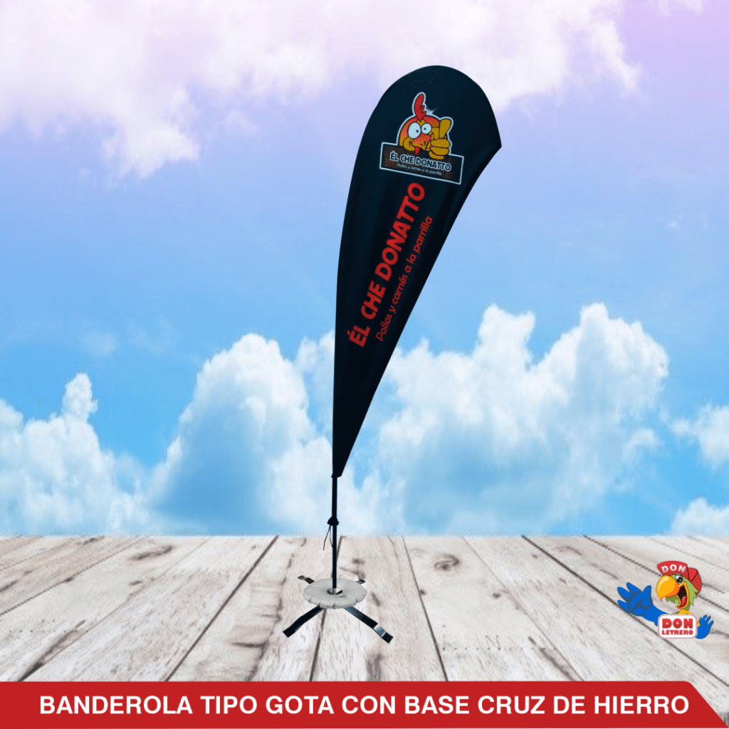 Banderola Tipo Gota con base cruz de hierro DON LETRERO