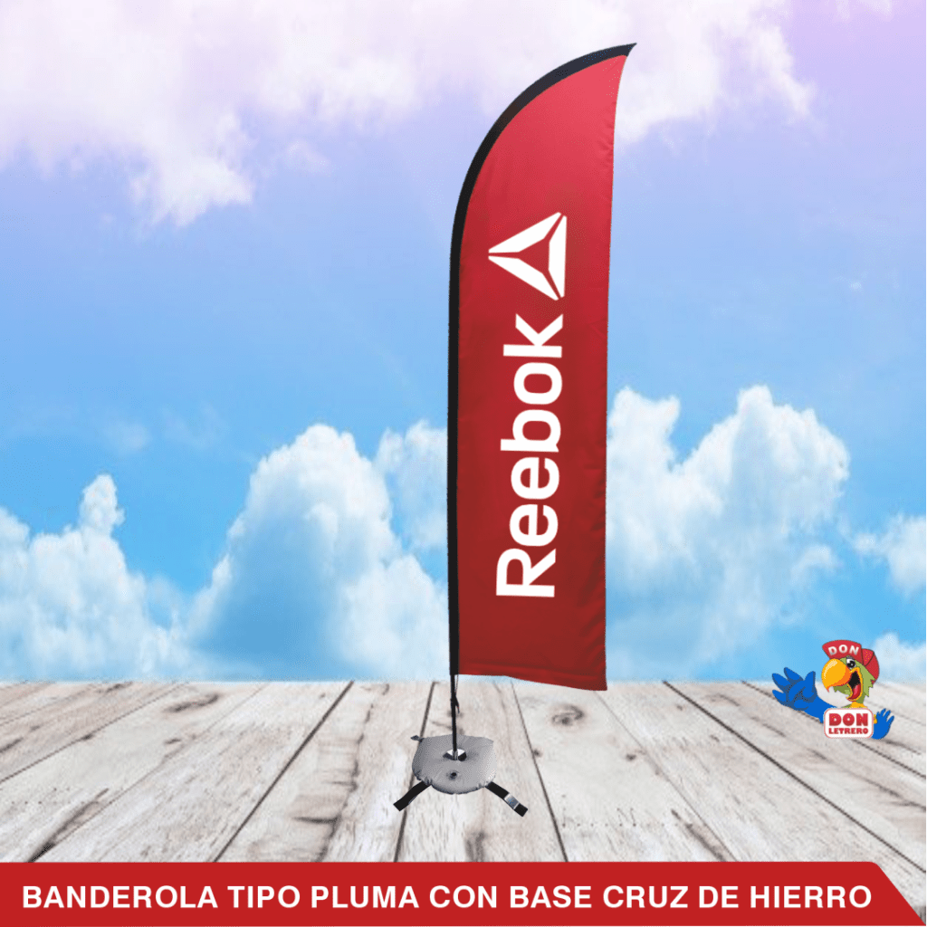 Banderola tipo pluma con base cruz de hierro DON LETRERO